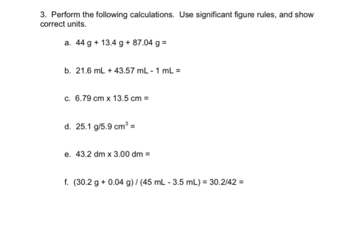 Solved 3. Perform the following calculations. Use | Chegg.com