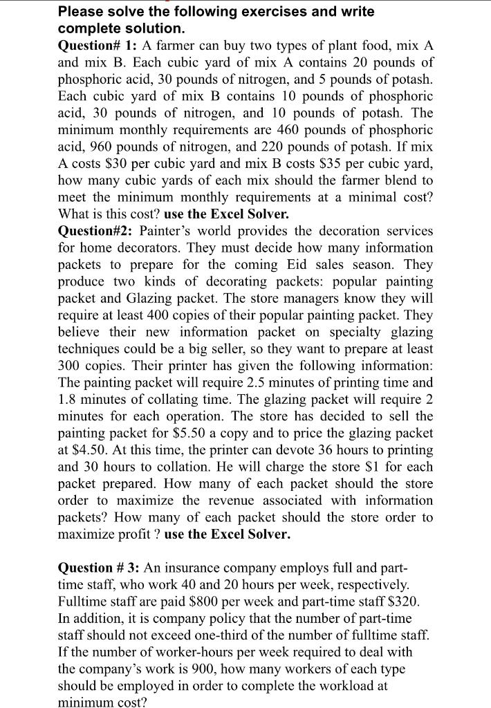 Solved Please solve the following exercises and write | Chegg.com