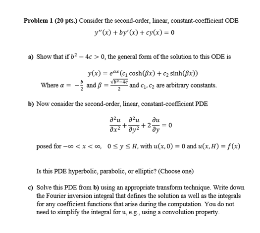 Solved Problem 1 (20 pts.) Consider the second-order, | Chegg.com