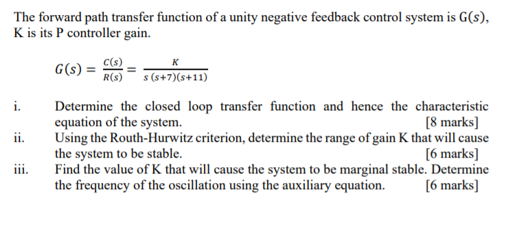 Solved The forward path transfer function of a unity | Chegg.com