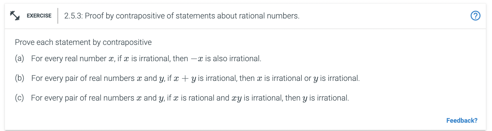 Solved EXERCISE 2.5.3: Proof by contrapositive of statements | Chegg.com