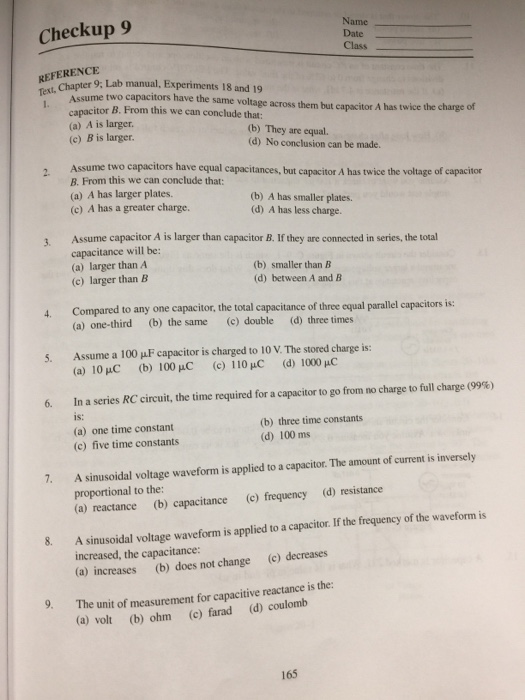 Solved Checkup9 Name Date Class REFERENCE er 9: Lab manual, | Chegg.com