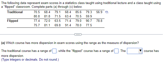 Solved The following data represent exam scores in a | Chegg.com