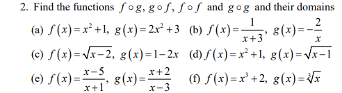 Solved X 2. Find the functions fog, gof, fof and gog and | Chegg.com