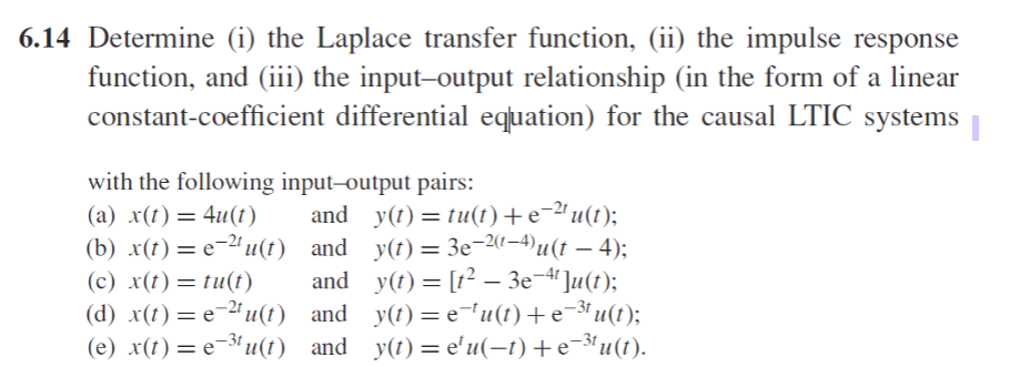 Solved 6.14 Determine (i) the Laplace transfer function, | Chegg.com
