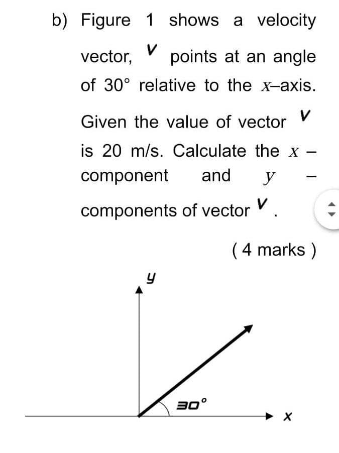 Solved b) Figure 1 shows a velocity V vector, points at an | Chegg.com