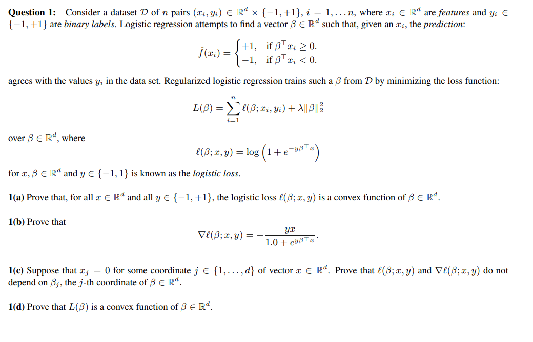 Question 1: Consider a dataset D of n pairs (Li, Yi) | Chegg.com