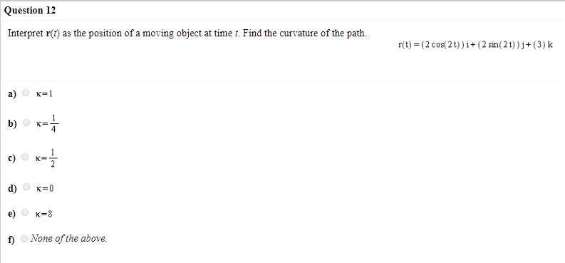 Solved Question 12 Interpret r(t) as the position of a | Chegg.com