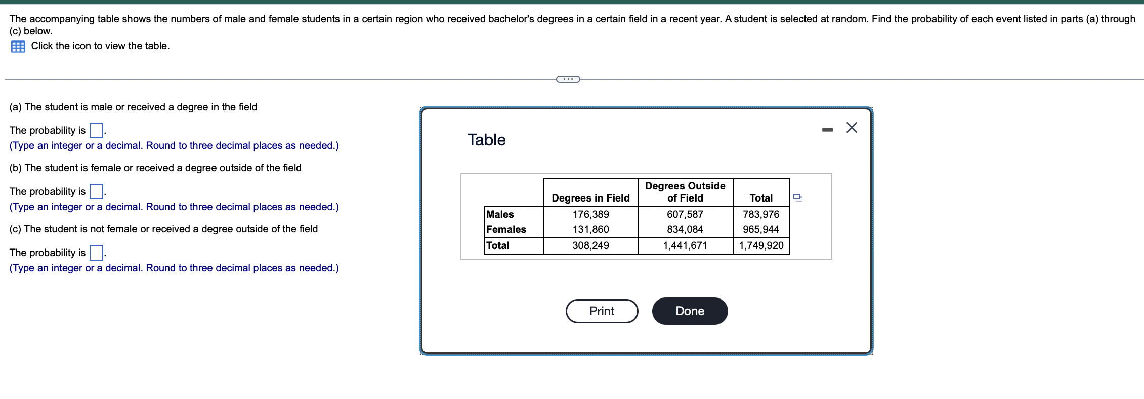 Solved (c) below. Click the icon to view the table. (a) The | Chegg.com