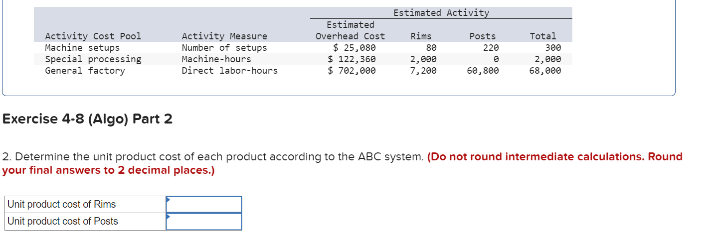 Solved Exercise 4-8 (Algo) Computing ABC Product Costs | Chegg.com Solved Exercise 4-8 (Algo) Computing ABC Product Costs | Chegg.com