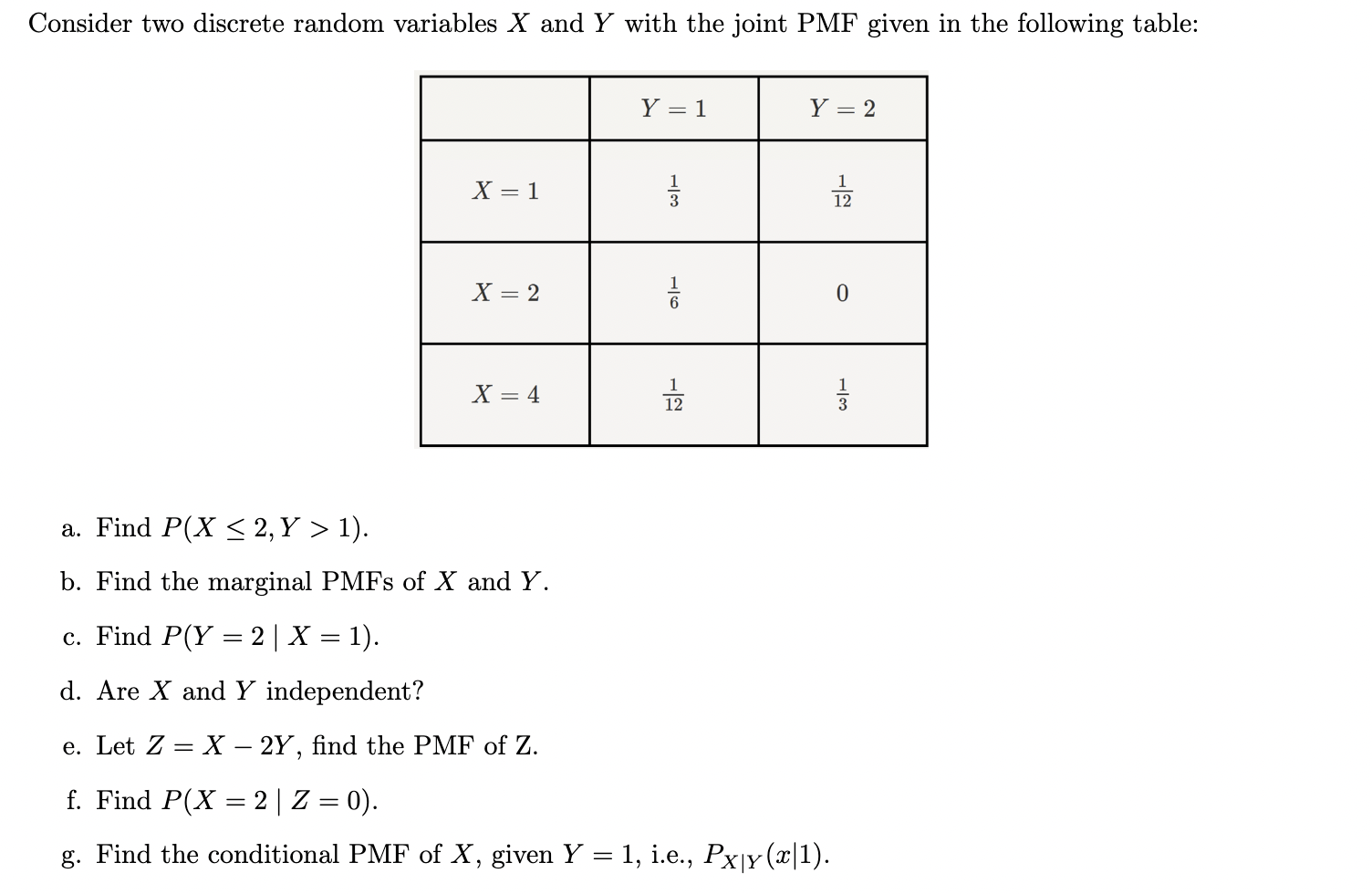 Solved a. Find P(X≤2,Y>1). b. Find the marginal PMFs of X | Chegg.com
