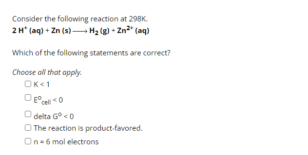 Solved Consider the following reaction at 298 K. | Chegg.com