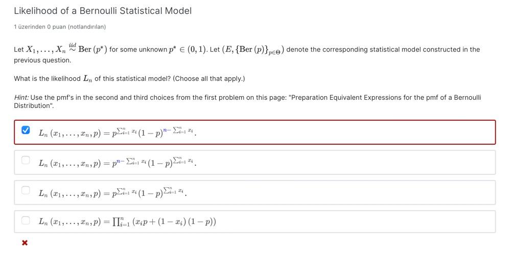 Solved Likelihood Of A Bernoulli Statistical Model 1