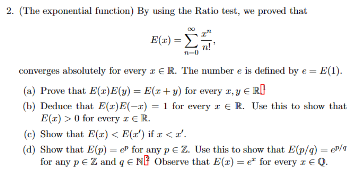 Solved 2. (The exponential function) By using the Ratio | Chegg.com