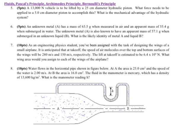 Solved Fluids,Pascal's Principle. Archimedes Principle | Chegg.com