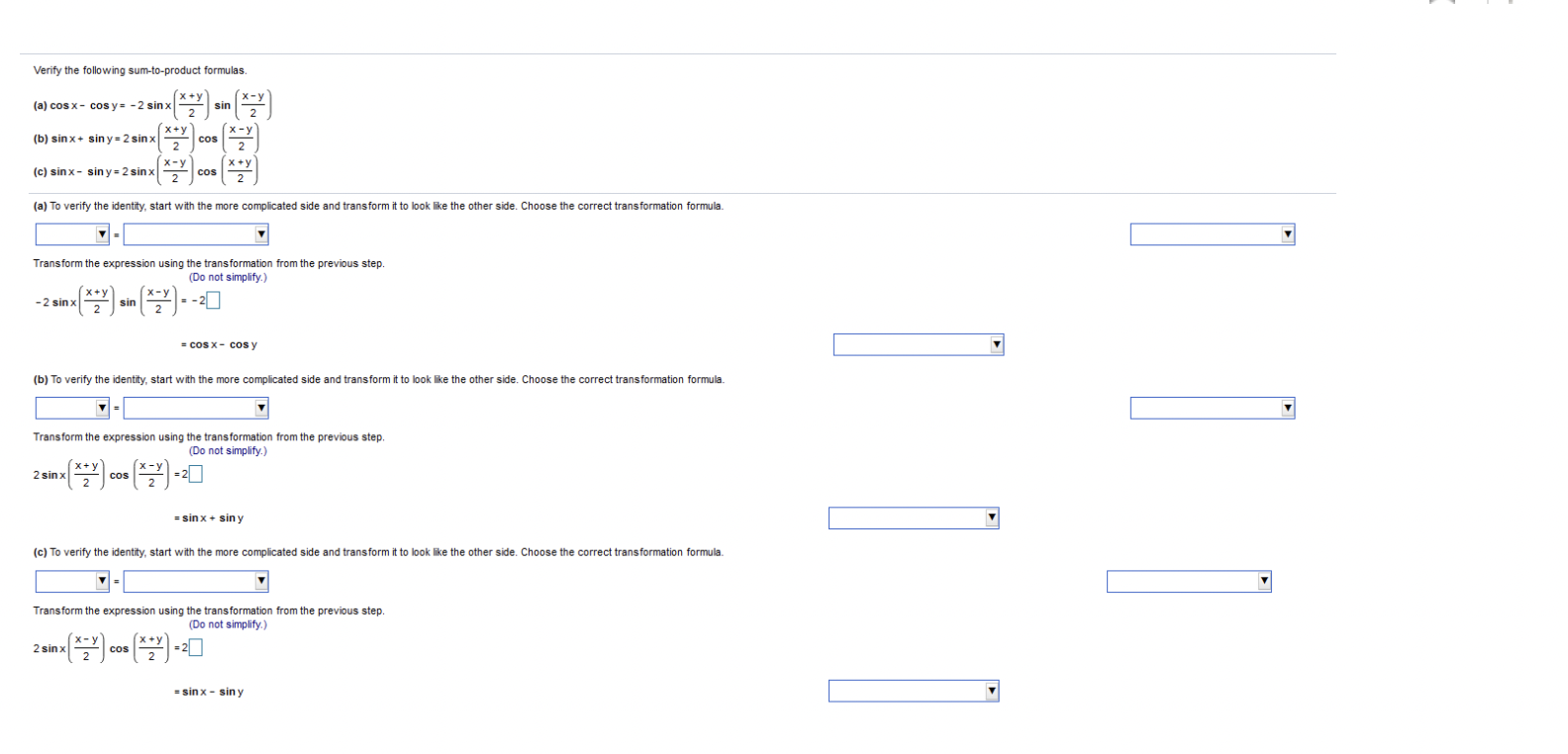 Solved Verify the following sum-to-product formulas. x+y (a) | Chegg.com