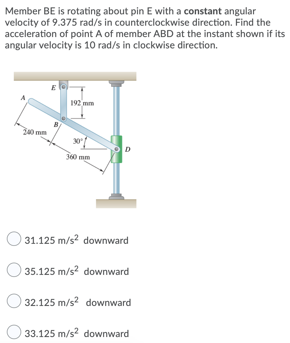 Solved Member BE is rotating about pin E with a constant | Chegg.com