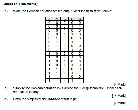 Solved Question 4 (25 marks) Write the Boolean equation for | Chegg.com