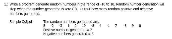 Solved 1.) Write a program generate random numbers in the | Chegg.com