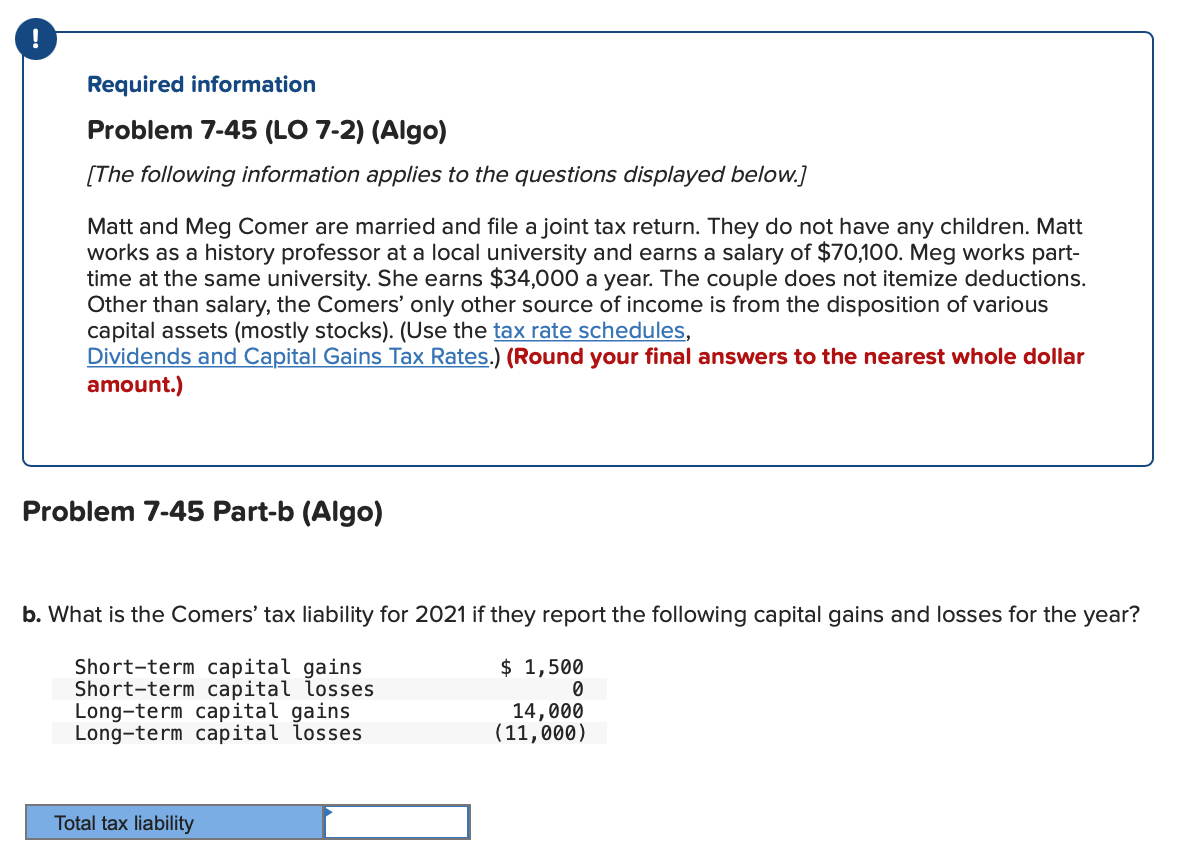 Solved Required information Problem 7-45 (LO 7-2) (Algo) | Chegg.com