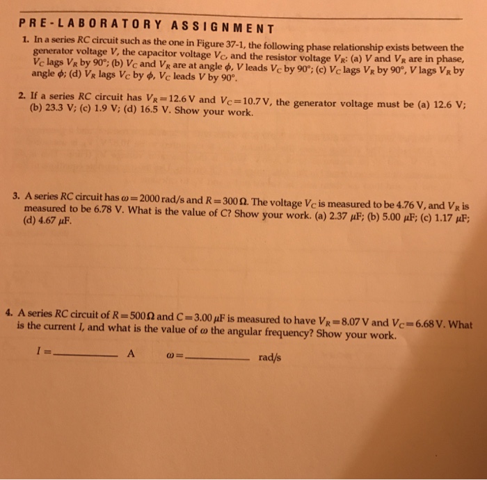 Solved 406 Physics Laboratory Manual Loyd VR R Vc (a) Figure | Chegg.com