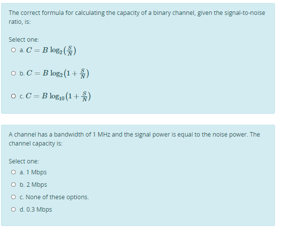 Solved The correct formula for calculating the capacity of a | Chegg.com