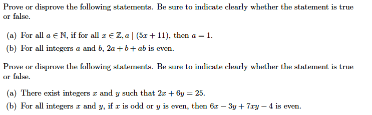 Solved Prove or disprove the following statements. Be sure | Chegg.com