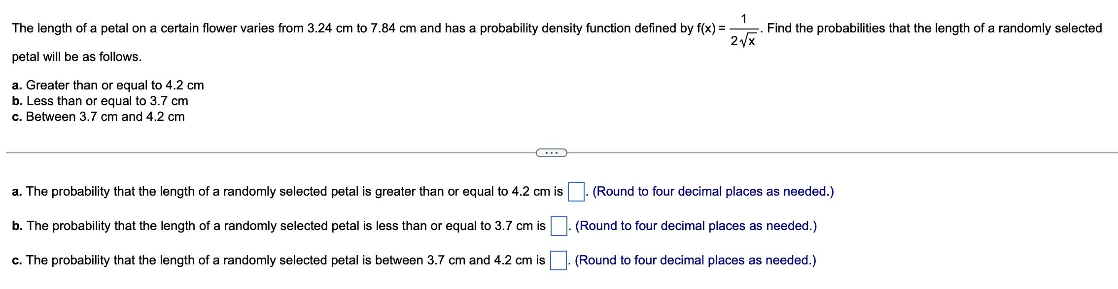Solved The length of a petal on a certain flower varies from | Chegg.com