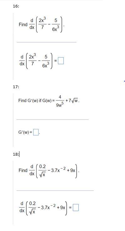 Solved Find dxd(72x3−6x35) dxd(72x3−6x35)= Find G′(w) if | Chegg.com