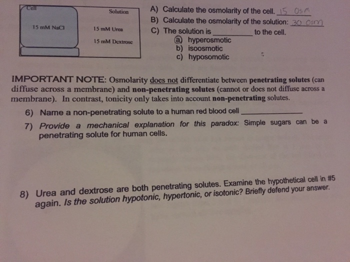 Solved A) Calculate the osmolarity of the cell. 15 0s B) | Chegg.com