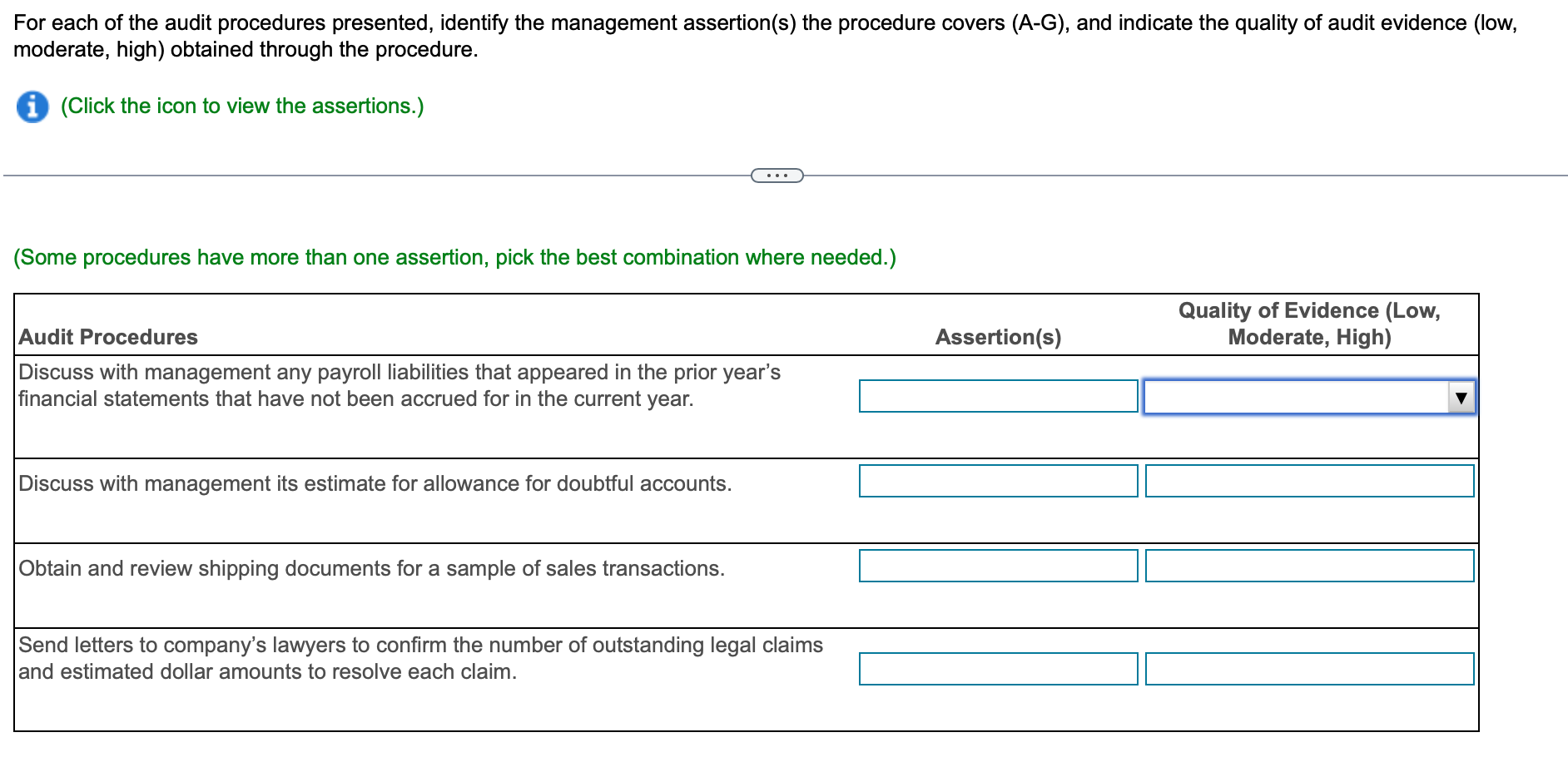 For each of the audit procedures presented, identify | Chegg.com