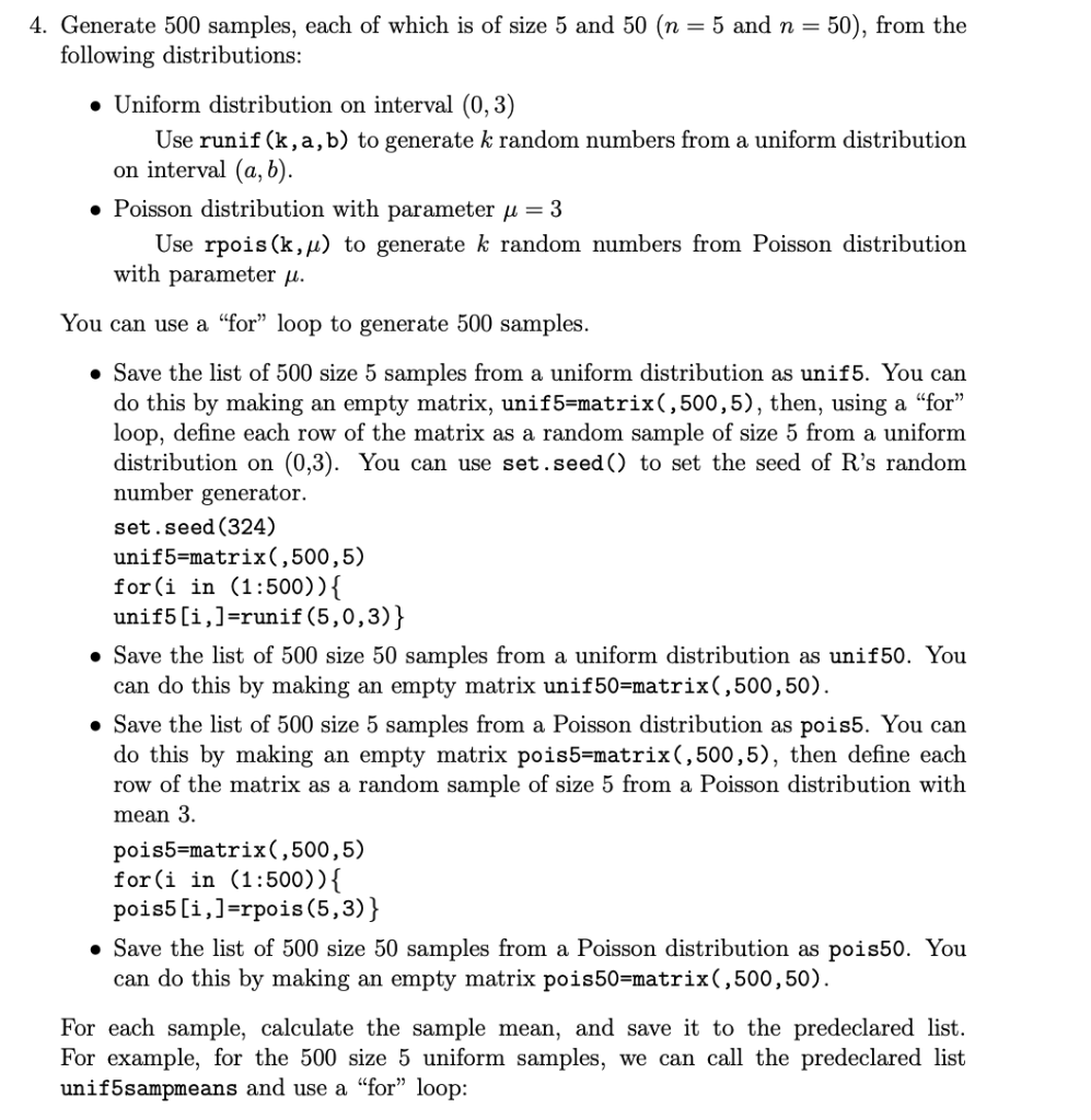 Solved 4. Generate 500 samples, each of which is of size 5 | Chegg.com