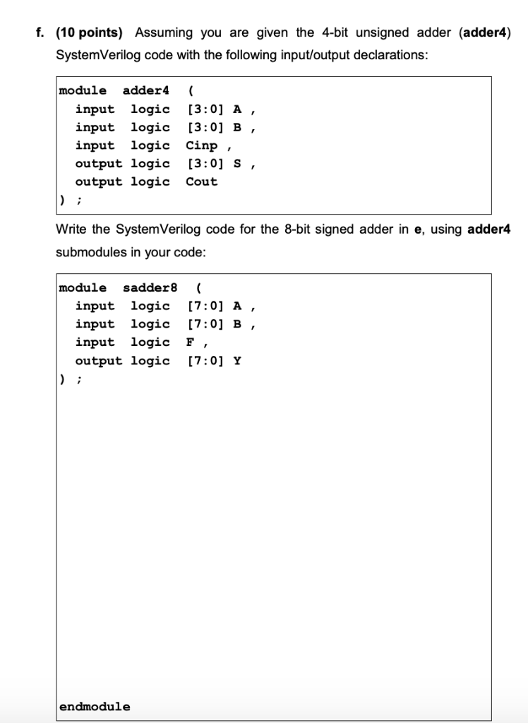 Solved f. (10 points) Assuming you are given the 4-bit | Chegg.com