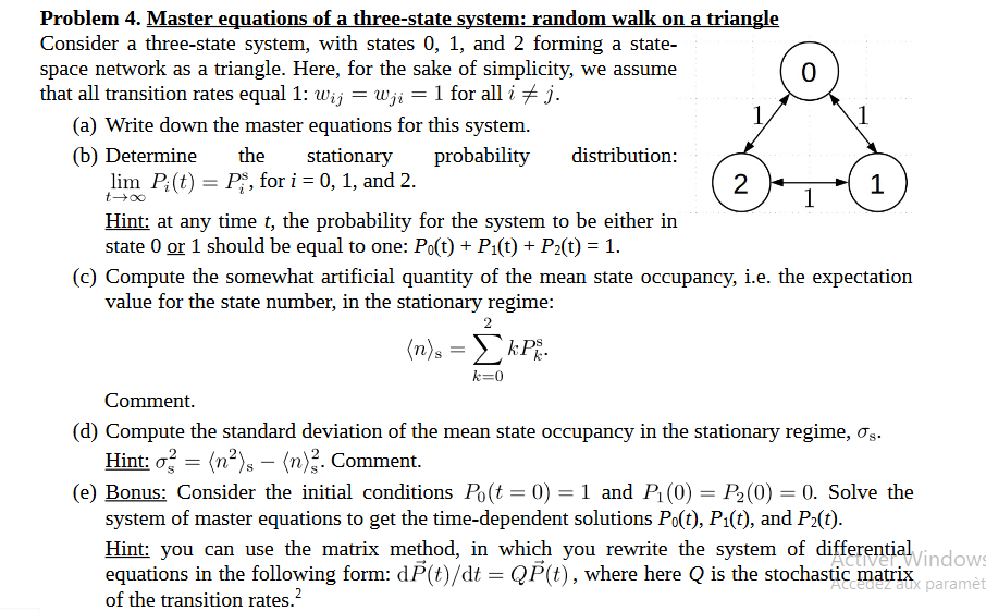 Solved Problem 4. Master equations of a three-state system: | Chegg.com