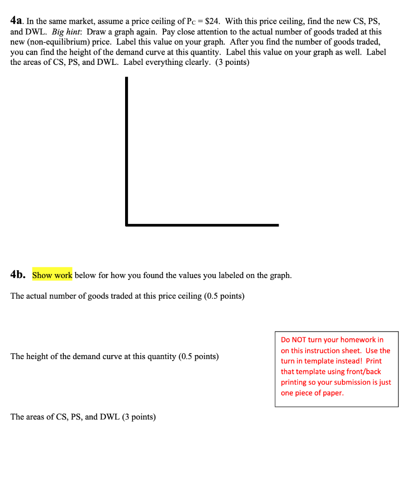 Solved 4a. In the same market, assume a price ceiling of Pc | Chegg.com