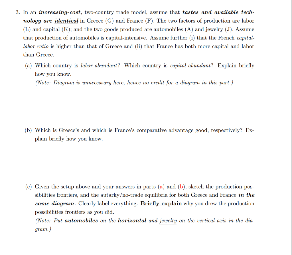 Solved 3. In an increasing-cost, two-country trade model, | Chegg.com