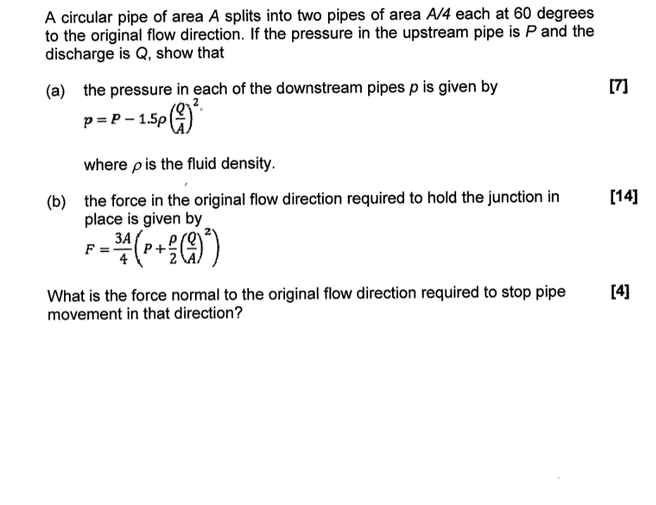Solved A circular pipe of area A splits into two pipes of | Chegg.com