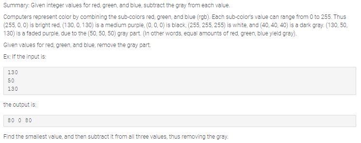 Solved Summary Given Integer Values For Red Green And