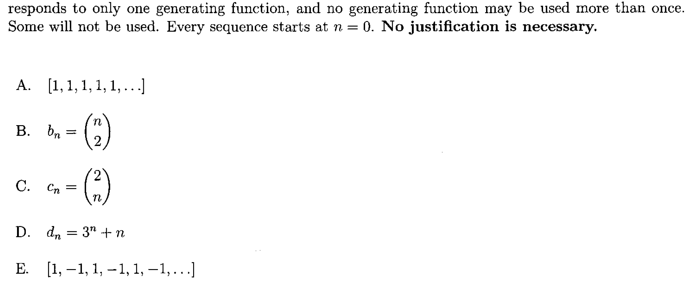 Solved Match each sequence with the generating function that | Chegg.com