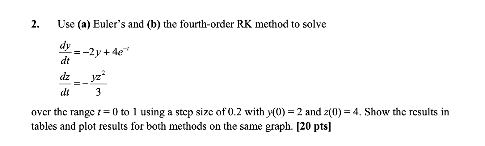 Solved 2. Use (a) Euler's and (b) the fourth-order RK method | Chegg.com