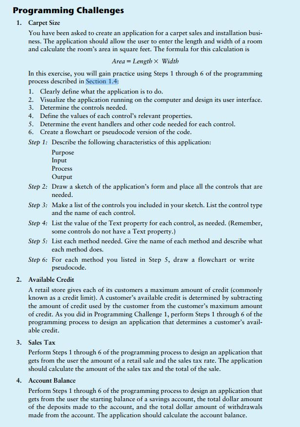 Solved ramming Challenges Prog 1. Carpet Size You have been | Chegg.com