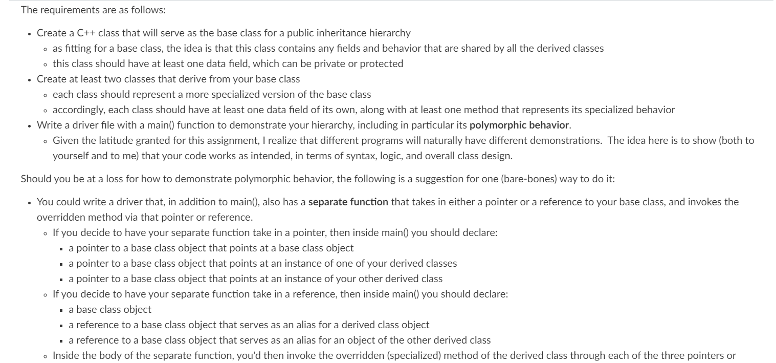 Solved The requirements are as follows: • Create a C++ class | Chegg.com
