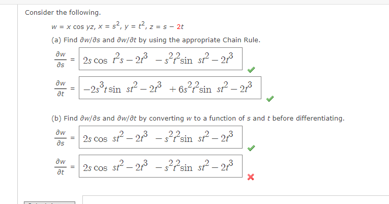 Solved Consider the following. w = x cos yz, x = s2, y = | Chegg.com