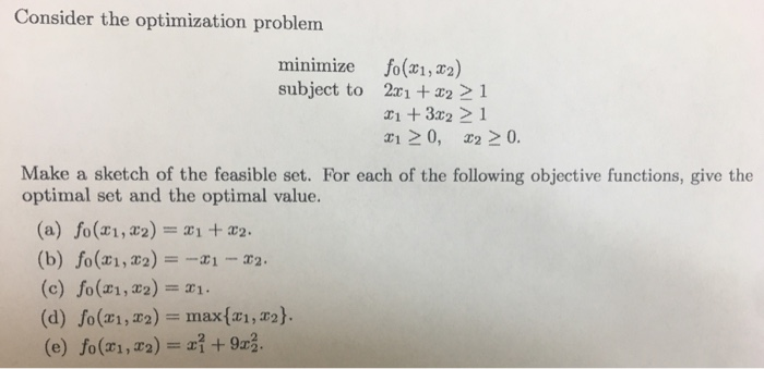 Solved Consider the optimization problem minimize fo(x1,2) | Chegg.com