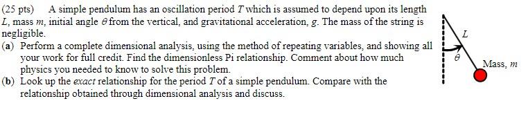 Solved ( 25 pts) A simple pendulum has an oscillation period | Chegg.com