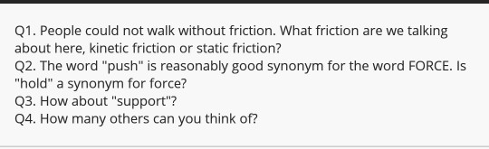 Solved Q1. People could not walk without friction. What | Chegg.com