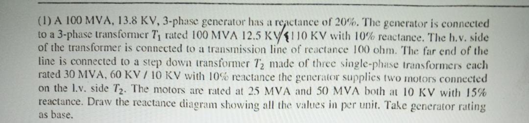 Solved (1) A 100 MVA, 13.8KV,3-phase generator has a | Chegg.com