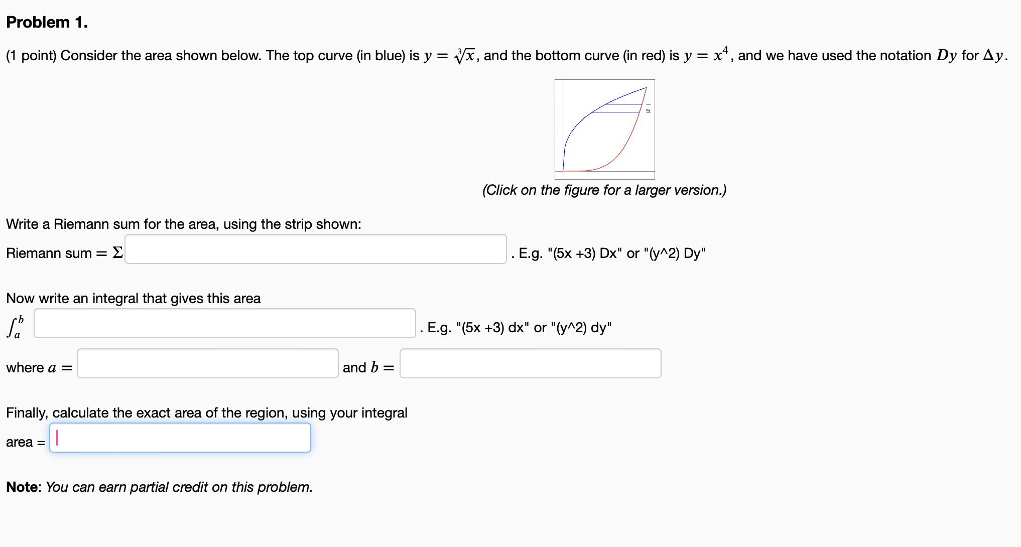 Solved Problem 1.(1 ﻿point) ﻿Consider the area shown below. | Chegg.com