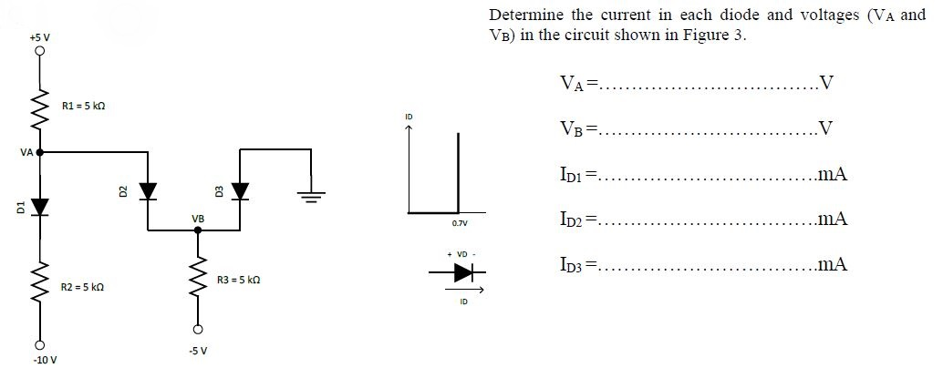 Solved Determine the current in each diode and voltages (VA | Chegg.com