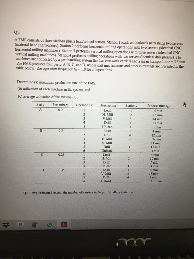 Solved Q1. A FMS consists of three stations plus a | Chegg.com